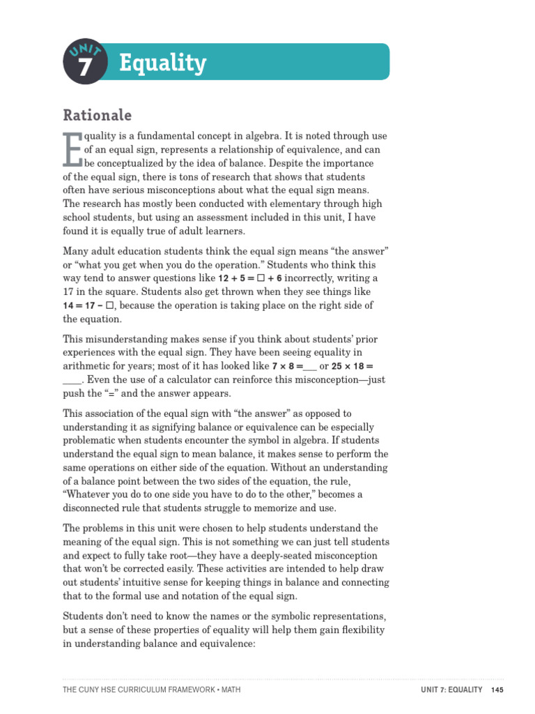 CCF Math Unit 7 Equality | Download Free PDF | Weight | Mathematics
