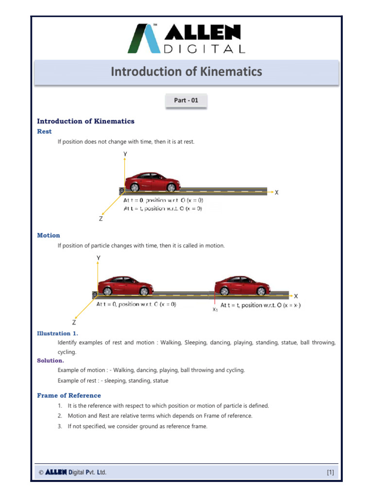 Rectilinear Motion Physics Allen | PDF | Acceleration | Velocity