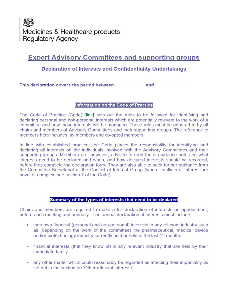 Declaration of Interests Form | PDF | Conflict Of Interest | Committee