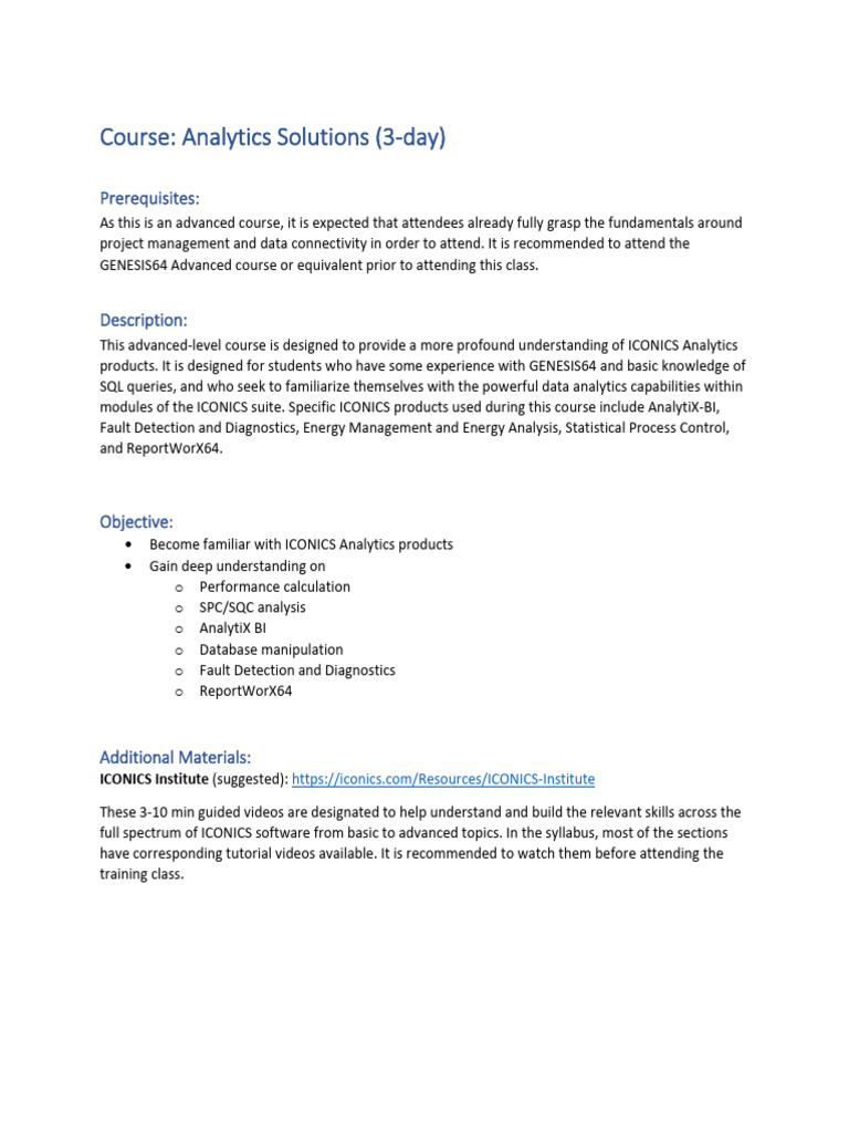 Analytics Solutions Course Syllabus | PDF | Databases | Sql
