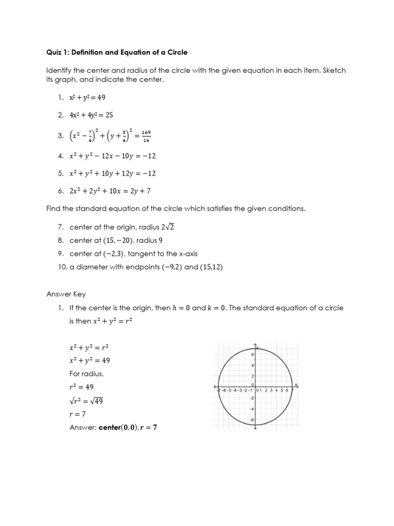 On4lz1voi - Quiz 1-Answer Key | PDF | Circle | Diameter