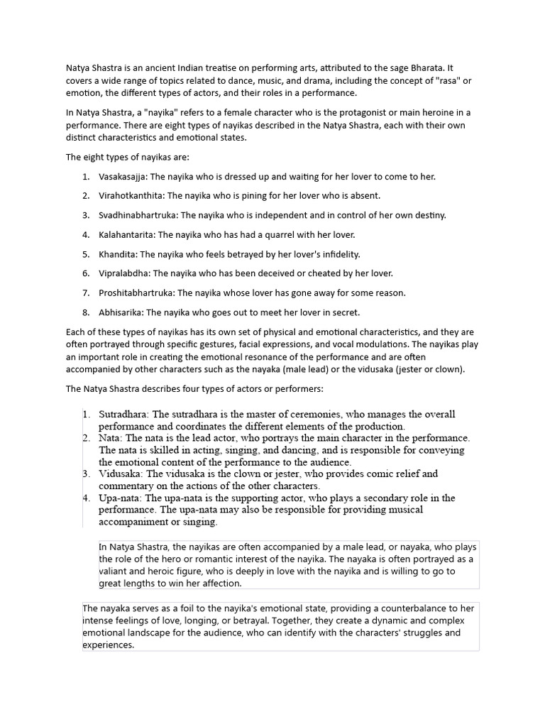 Types of Nayikas in Natya Shastra | PDF