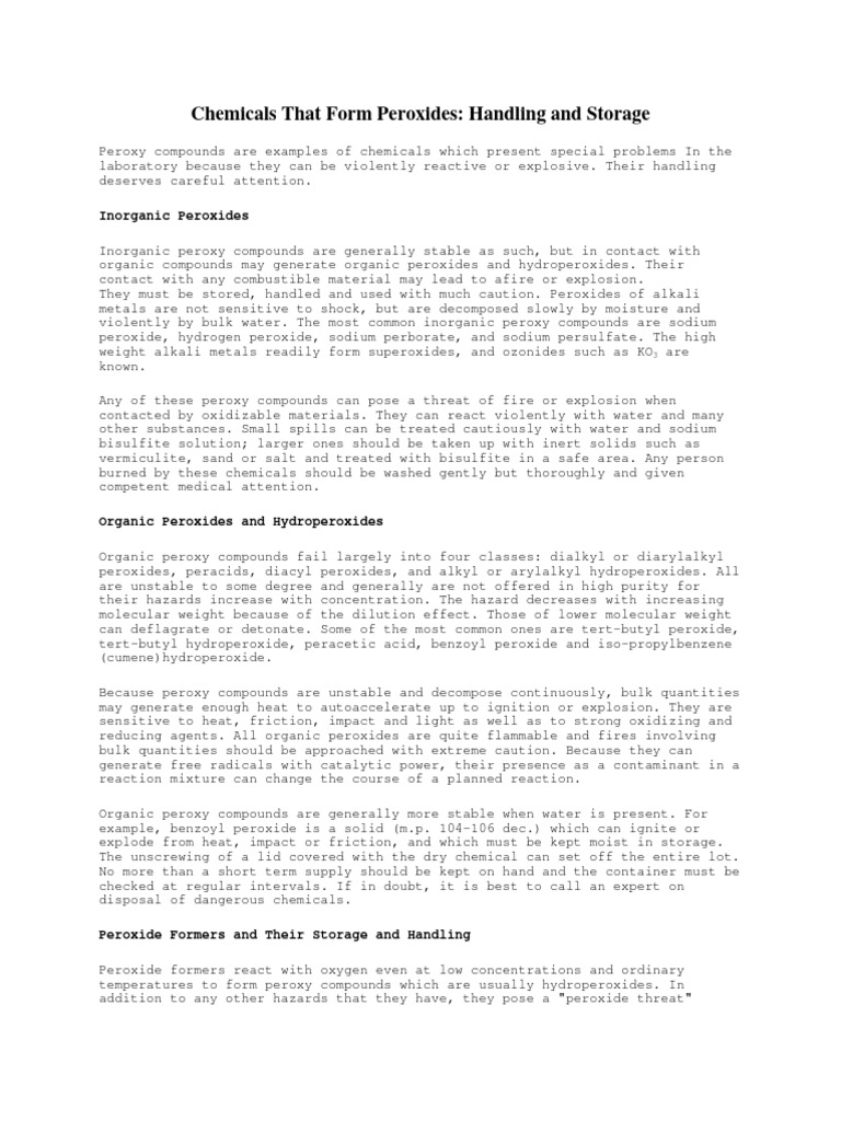 Peroxide Forming Chemicals Handling and Storage | PDF | Hydrogen ...