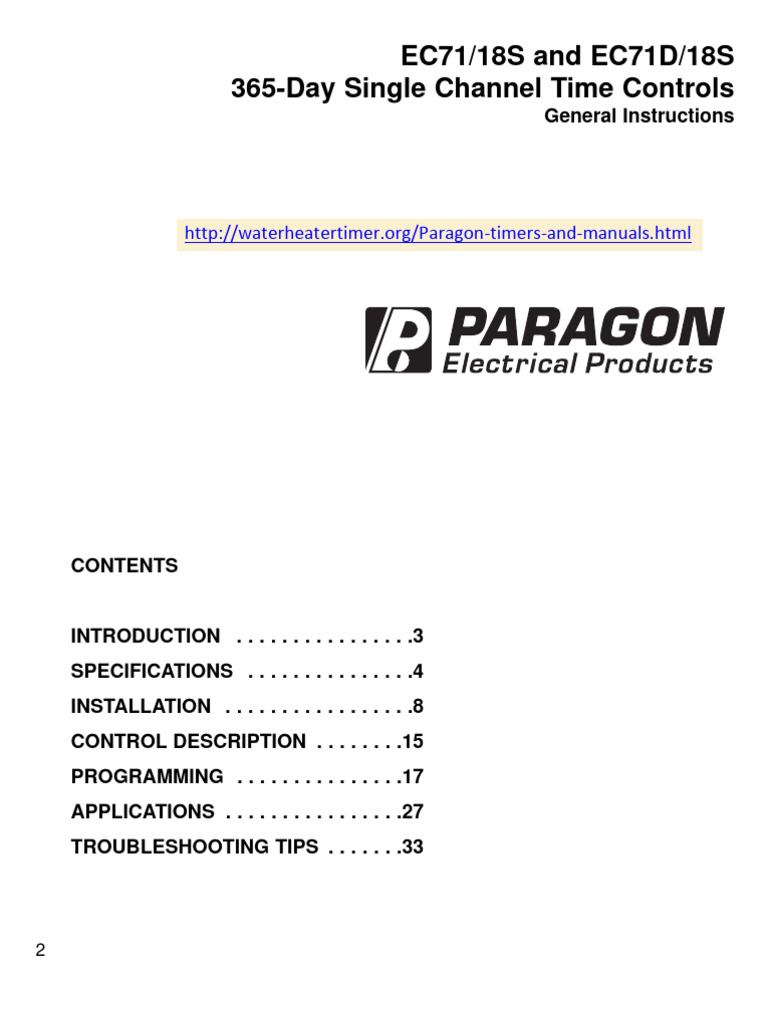 Paragon EC71 - EC71D - Manual | PDF | Alternating Current