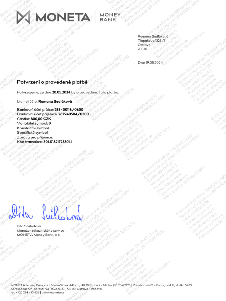 Potvrzení Platby | PDF