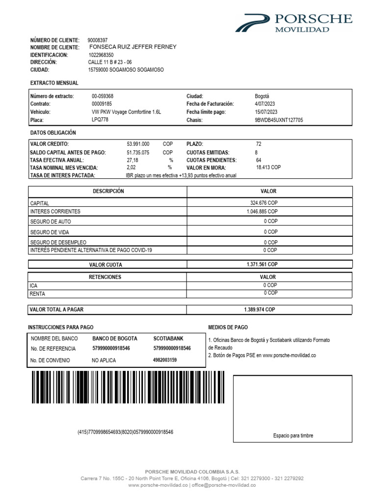 Extracto Mensual de Crédito Vehicular | PDF | Economias