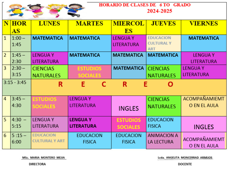 Horario de Clases de Septimo Grado | PDF