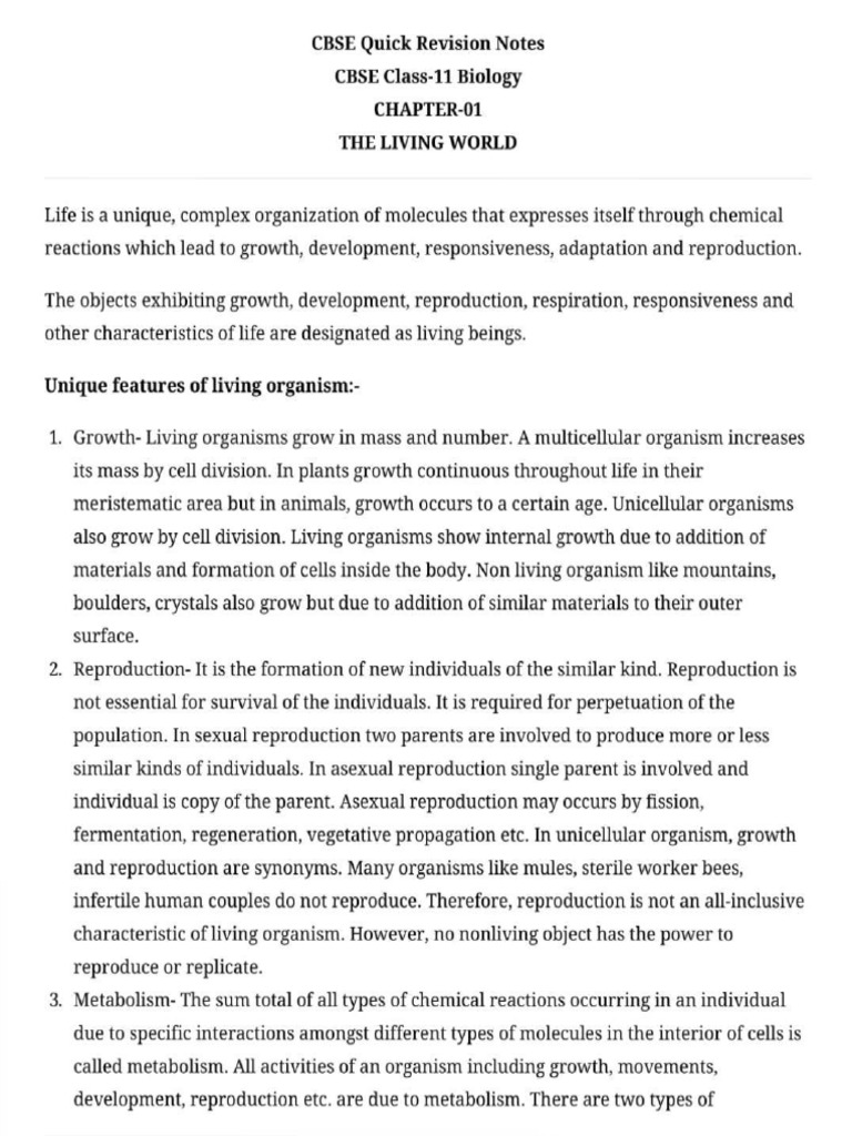 Class XI - Chapter 1 Biology | Download Free PDF | Reproduction | Life