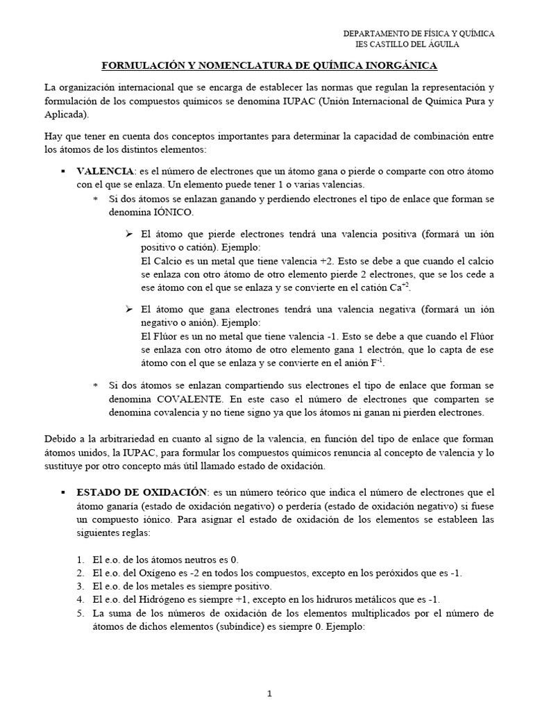 Formulación de Mn2O5 en Química Inorgánica | PDF | Valencia (Química ...