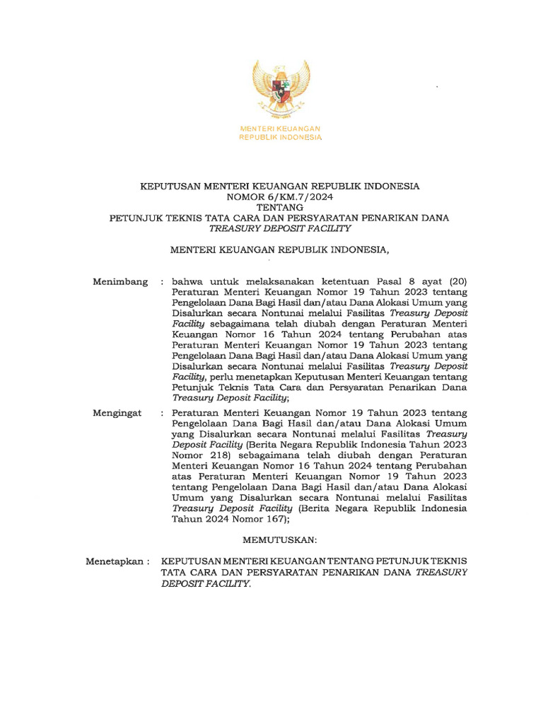 KMK Nomor 6 KM.7 Tahun 2024 Juknis Tata Cara Dan Persyaratan Penarikan Dana TDF | PDF