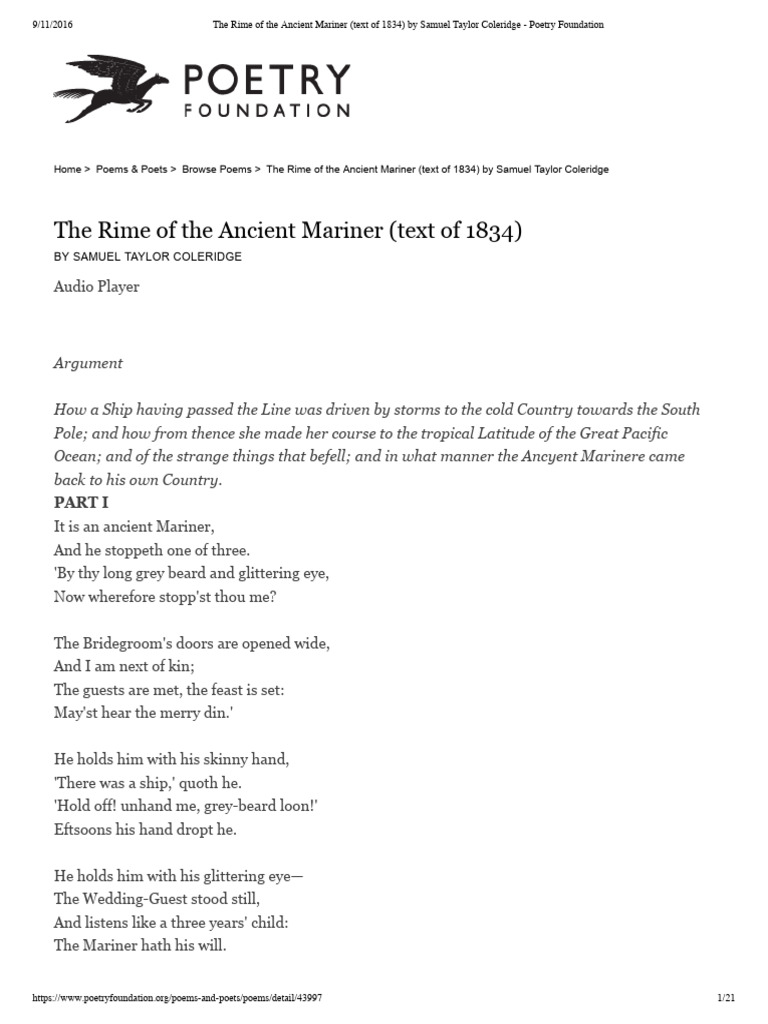 The Rime of The Ancient Mariner Text of 1834 by Samuel Taylor Coleridge ...