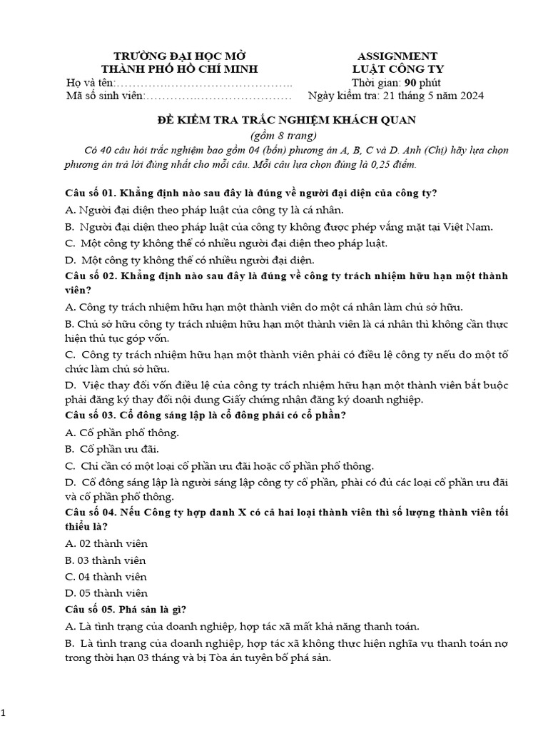 Assignment Luat Cong Ty | PDF