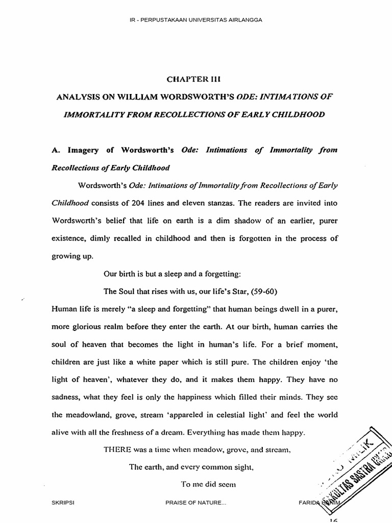 Bab Iii Analysis On William Wordsworth's Ode Intimations of Immortality ...