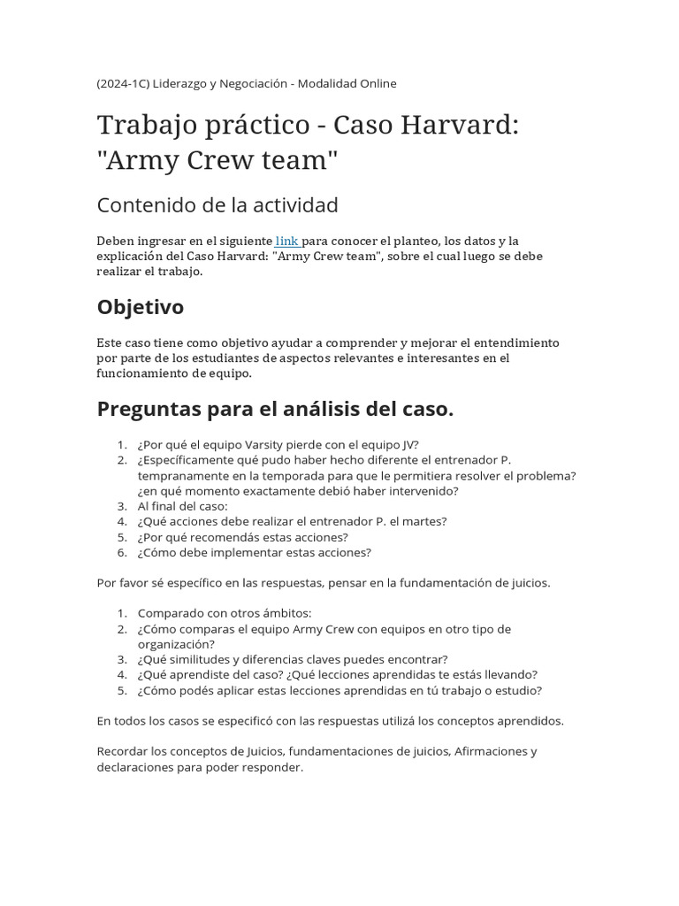 Análisis del Caso Army Crew Team | PDF | Liderazgo | Psicología Social