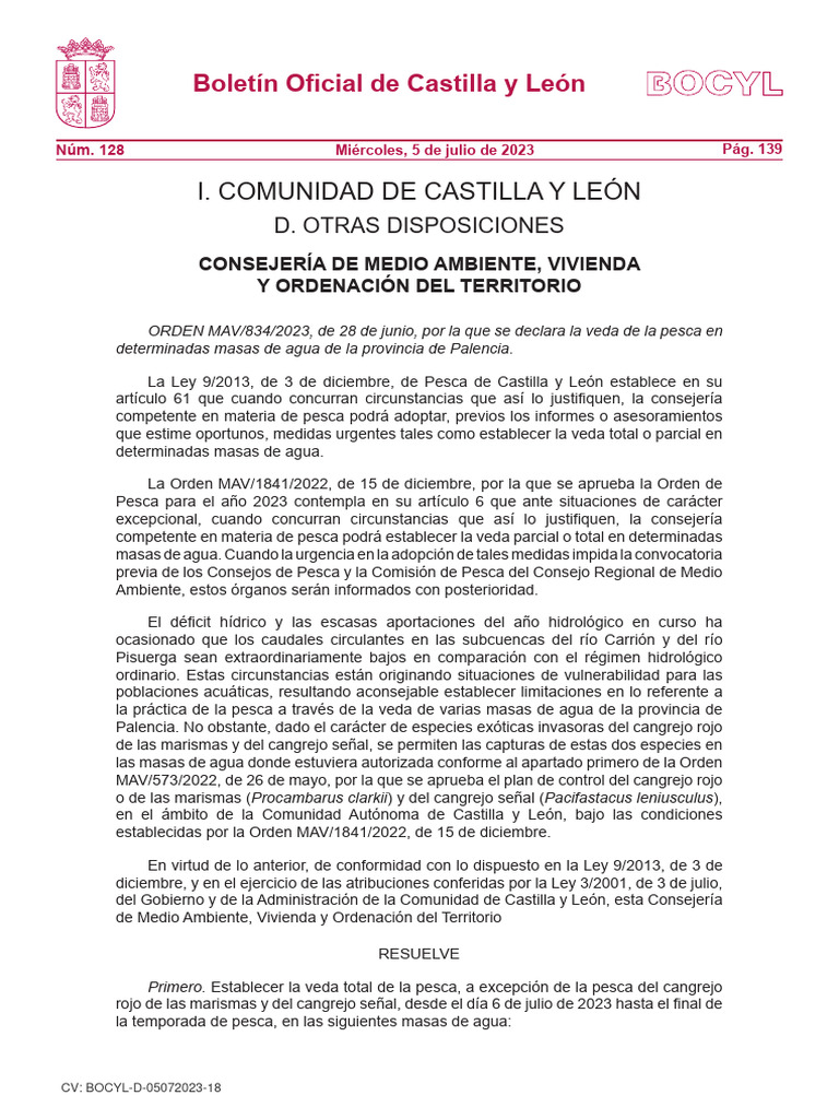 Veda Pesca Palencia 2023: Detalles y Excepciones | PDF | Ciencias de la ...