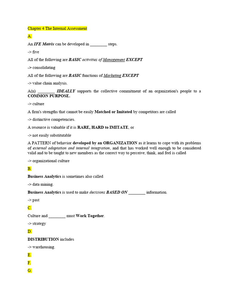 Chapter 4 The Internal Assessment | PDF | Investing | Marketing