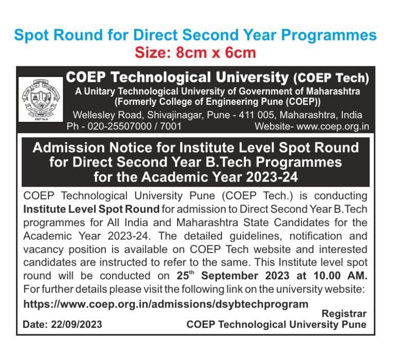 Final-COEP-Admission-Spot Round-Direct Second Year B Tech Prog-21Sept23 ...