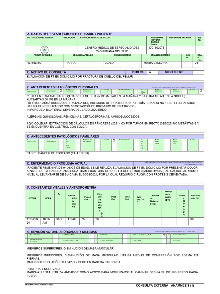 Formulario 002 - Herrera Juana | PDF | Examen físico | Medicina