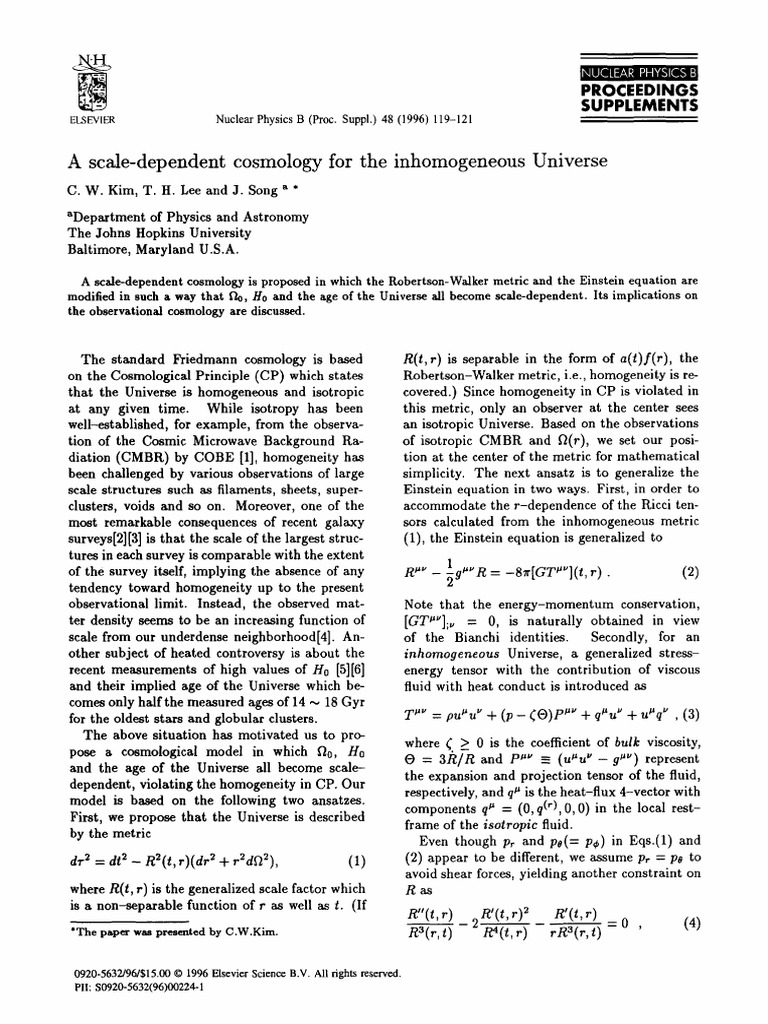A Scale Dependent Cosmology For The Inhomogeneous Universe Pdf Physical Cosmology Universe