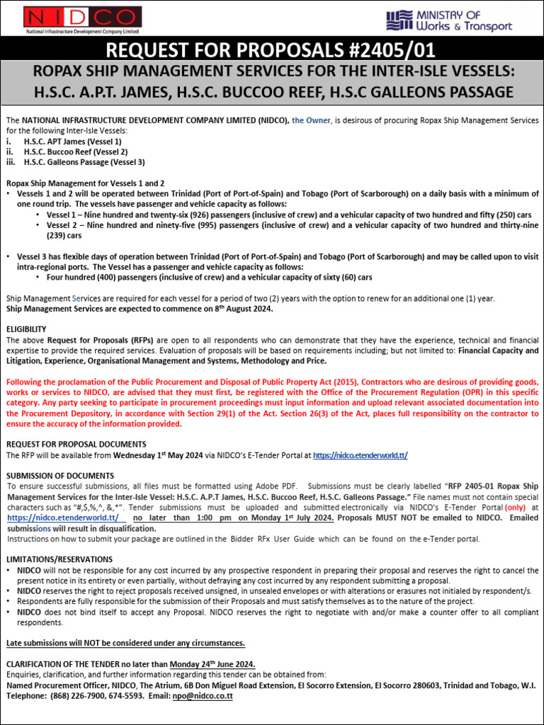 RFP for Ropax Ship Management Services | PDF | Request For Proposal ...