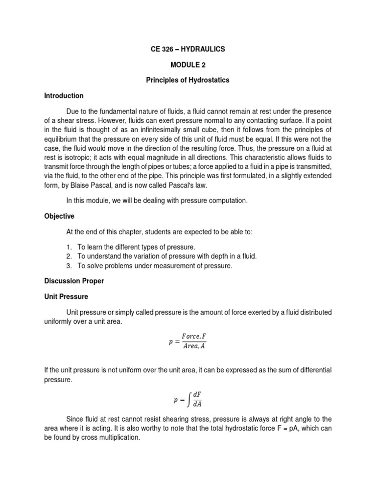 Module Hydraulics | Download Free PDF | Pressure | Pressure Measurement