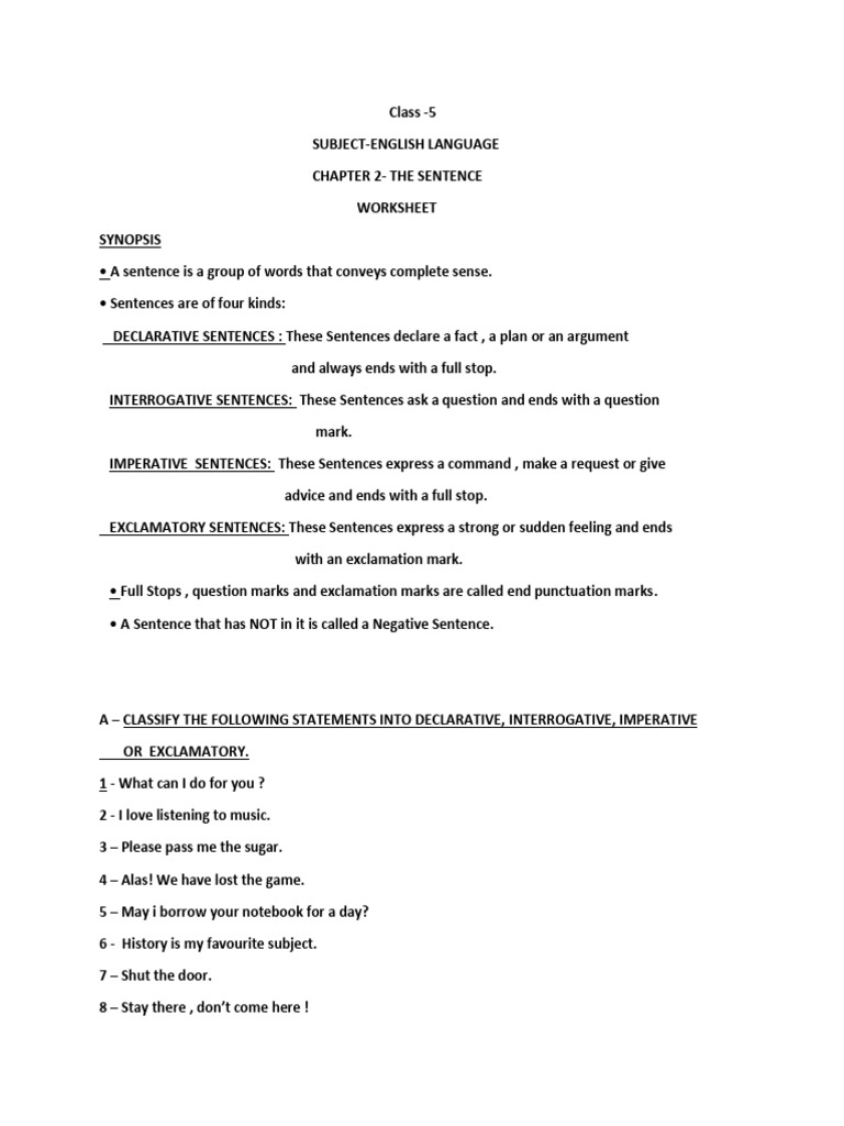 Class 5 Worksheet English Lang | PDF