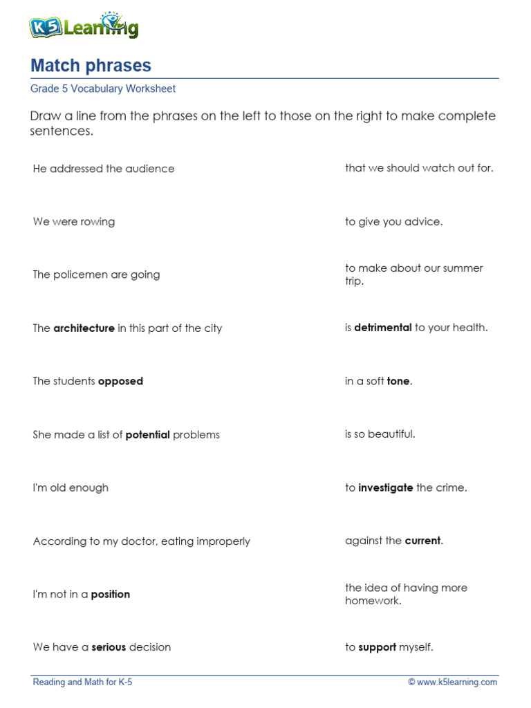 Grade 5 Match Phrases 2 | PDF