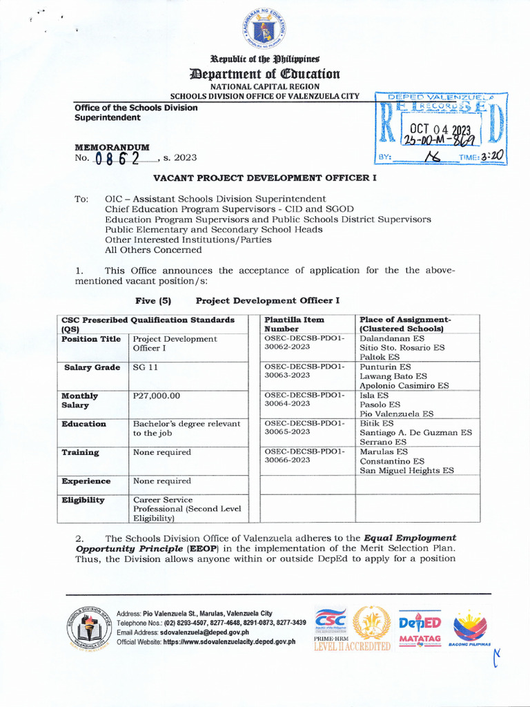 Vacant Project Development Officer I | PDF