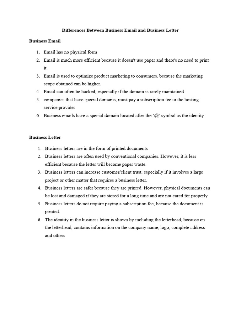 Business Email vs. Business Letter Explained | PDF | Career & Growth ...