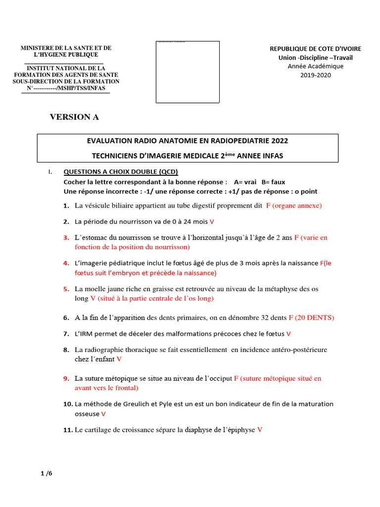 sujetradioPEDIATRIE TD SUITE | PDF | Radiographie | Os