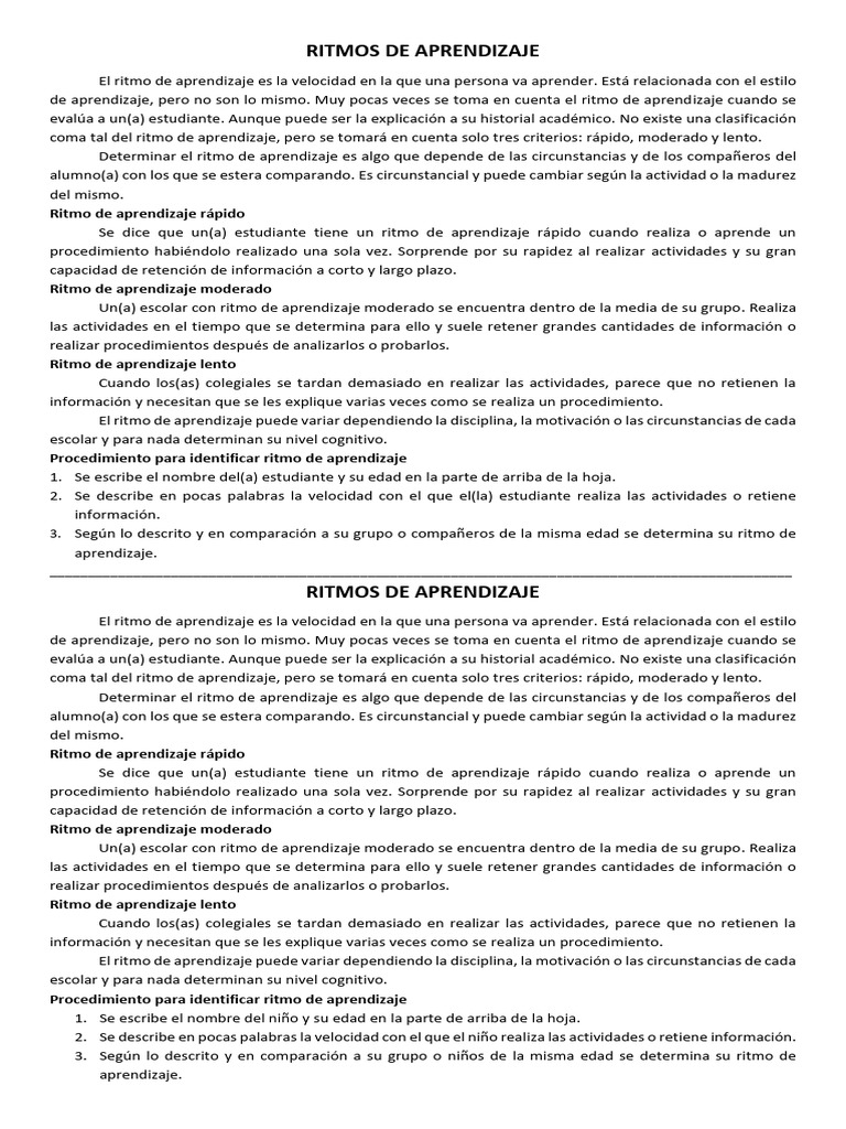 Ritmos de Aprendizaje 2 | PDF | Aprendizaje | Ritmo