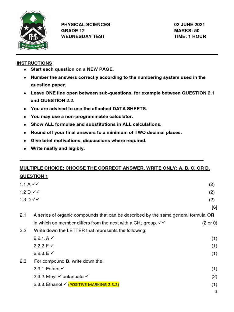 Final Grade 12 Wednesday Test 2nd June 2021 Memorandum | PDF ...