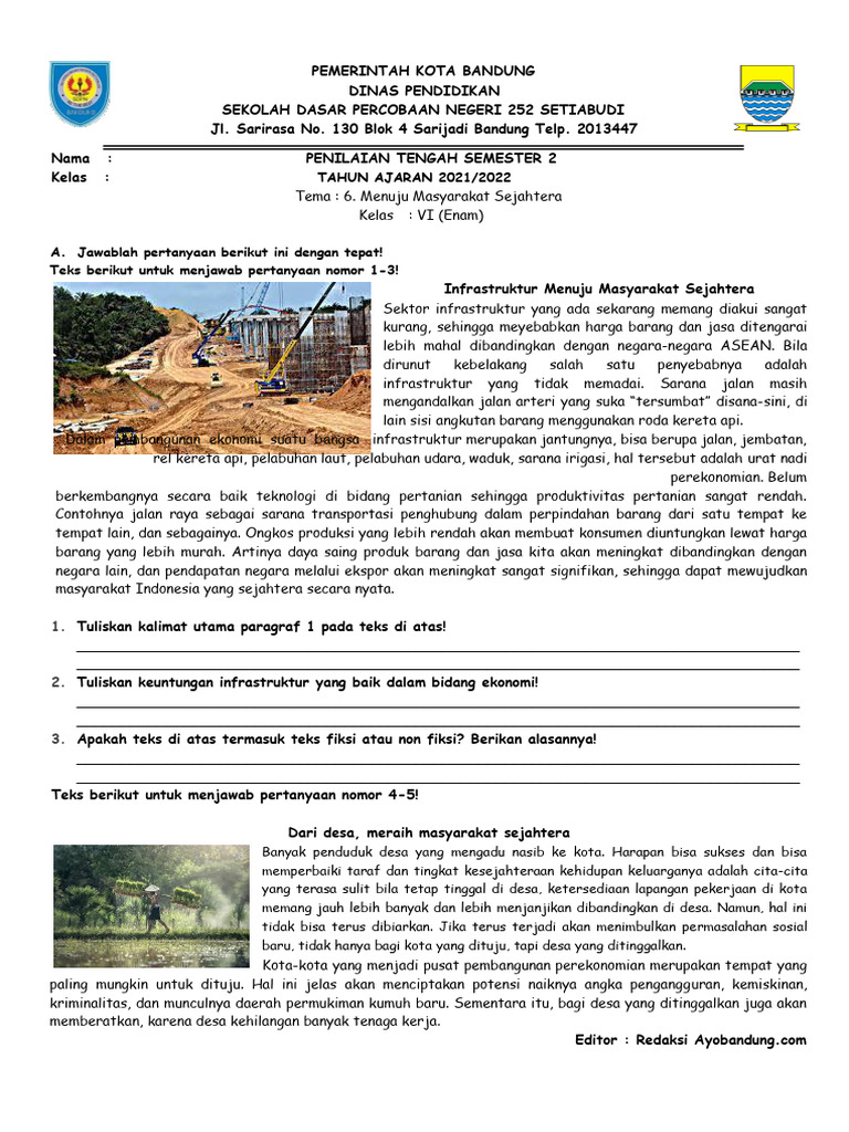 PTS 2 Tema 6 Kelas 6 2021-2022 | PDF | Ilmu Sosial