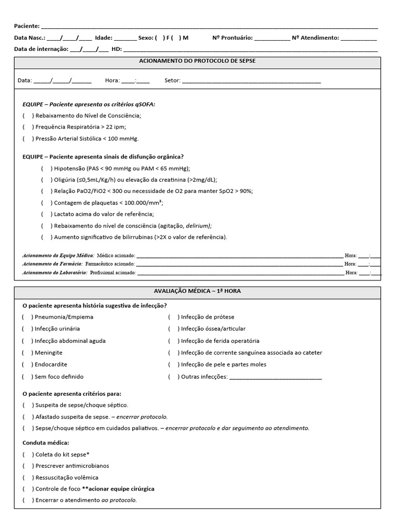 Ficha Protocolo de Sepse | PDF | Sepse | Ciências da Saúde