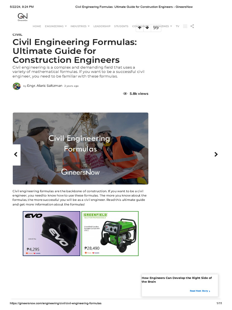 Civil Engineering Formulas - Ultimate Guide For Construction 1 | PDF ...