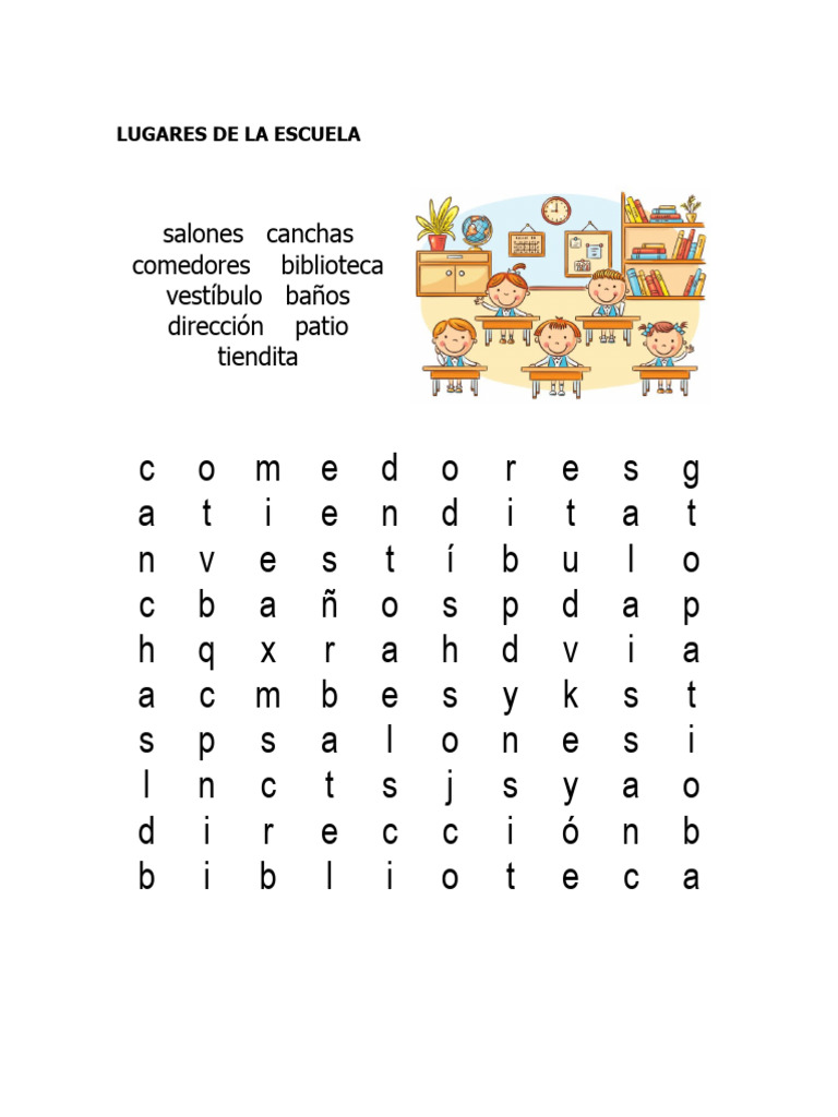 Lugares y actividades en la escuela | PDF