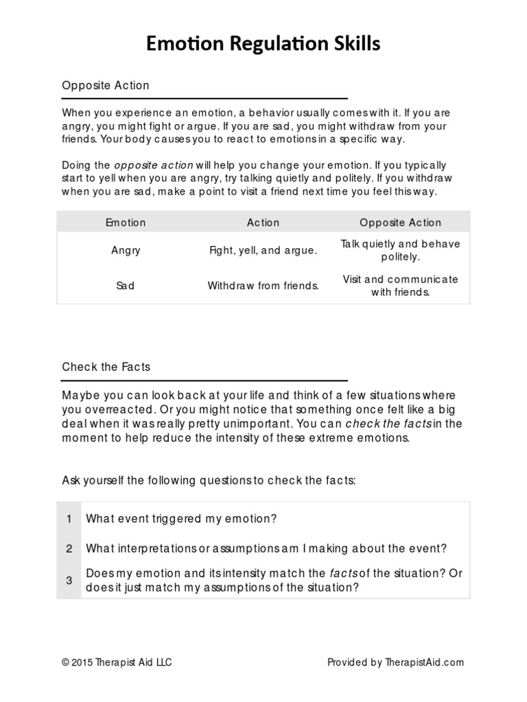 Dbt Emotion Regulation Skills | PDF | Emotions | Emotional Self Regulation