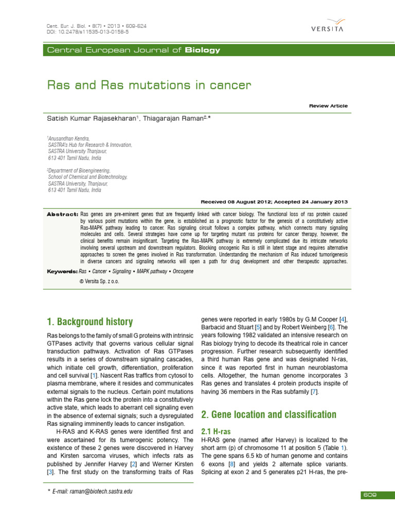 (23915412 - Open Life Sciences) Ras and Ras Mutations in Cancer | PDF ...