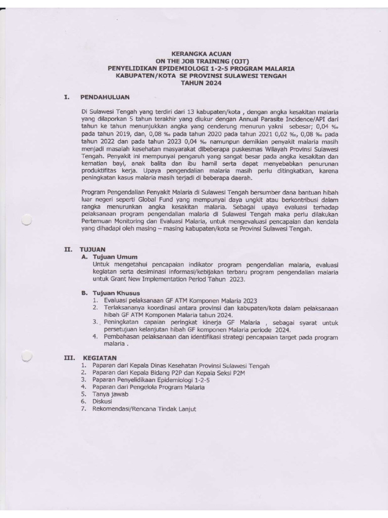 Tor Ojt Pe Malaria 2024 | PDF