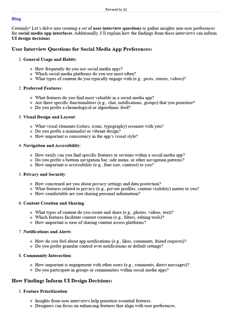 User Interview Questions For Social Media App Preferences:: UI Design Decisions | PDF | Social ...