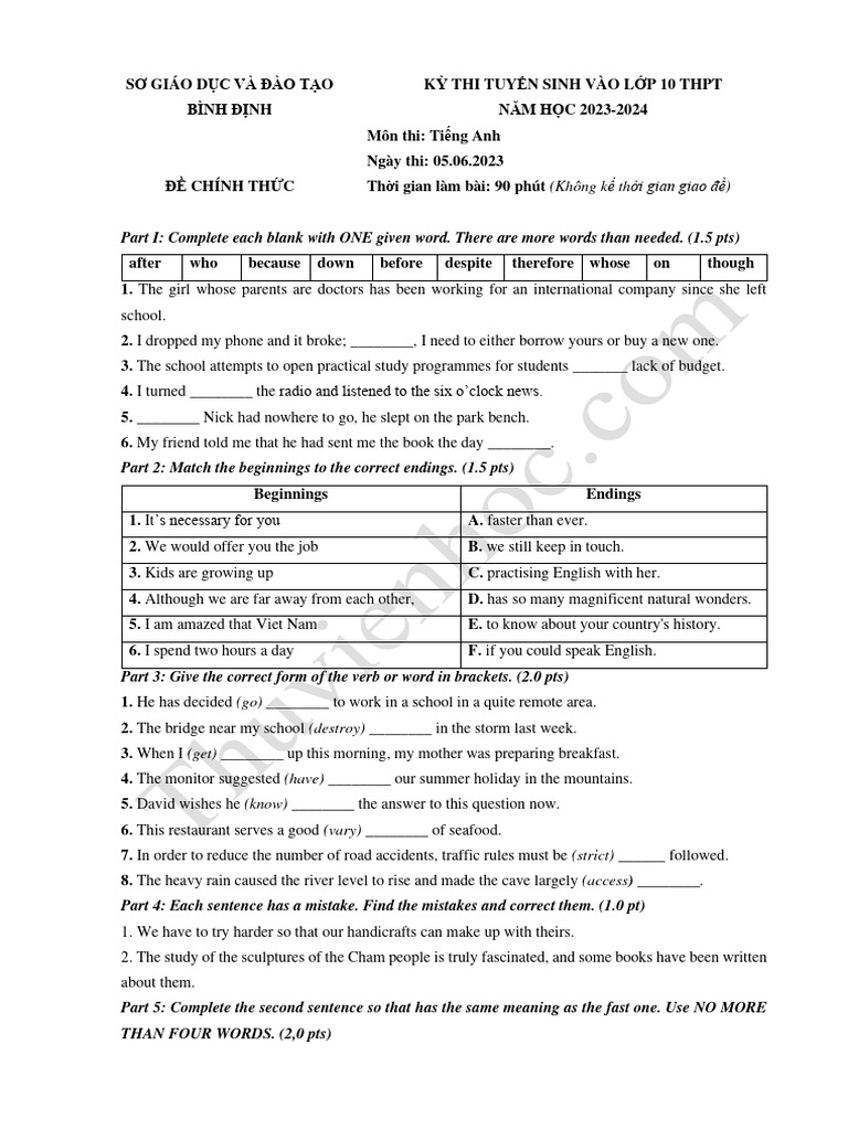 2023 - Binh Dinh | PDF | Language Arts & Discipline