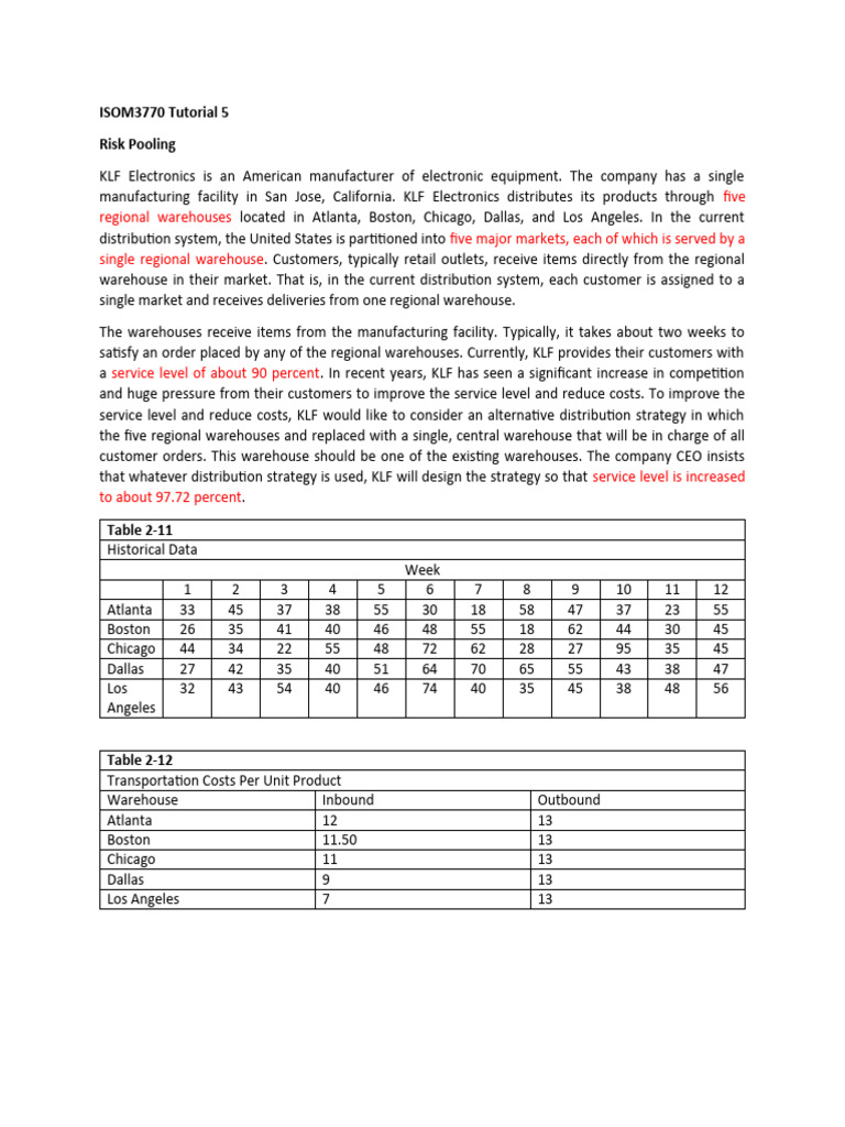 05-Risk Pooling | PDF | Warehouse | Inventory