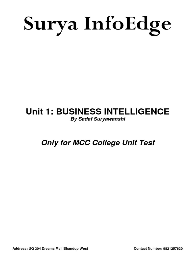 BI Unit 1 - Surya | PDF | Business Intelligence | Decision Support System