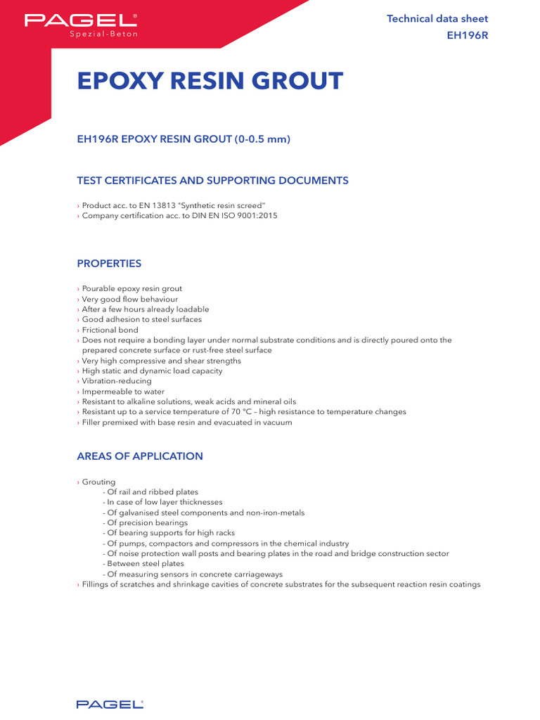 PAGEL EH196 Epoxy Grout | PDF | Epoxy | Concrete