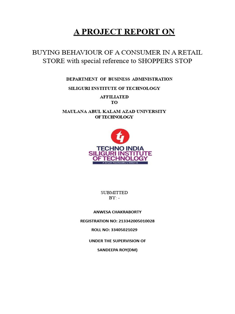 Internship Project | PDF | Retail | Consumer Behaviour