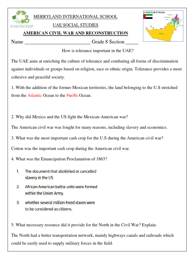 G8 Answers American Civil War and Reconstruction 1 | PDF | History