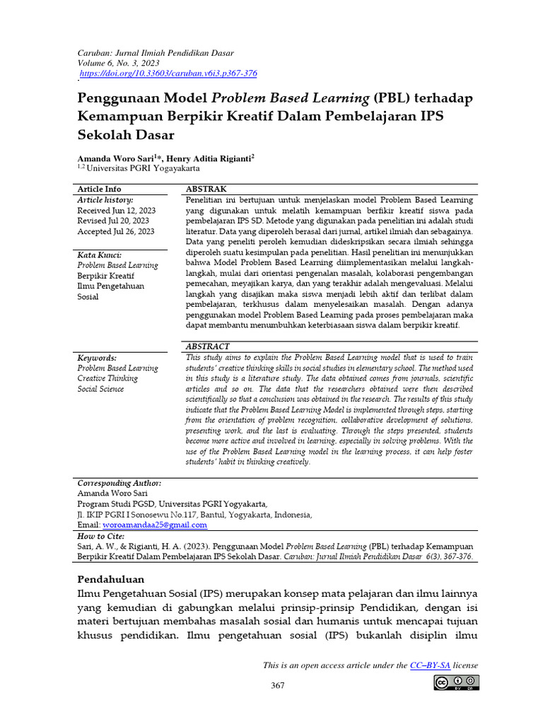 Penggunaan Model Problem Based Learning PBL Terhad | PDF