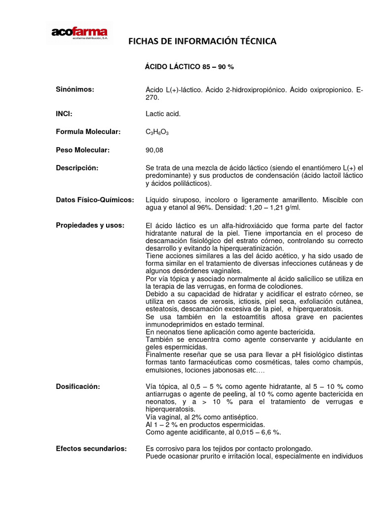 FT Ácido Láctico | PDF | Piel