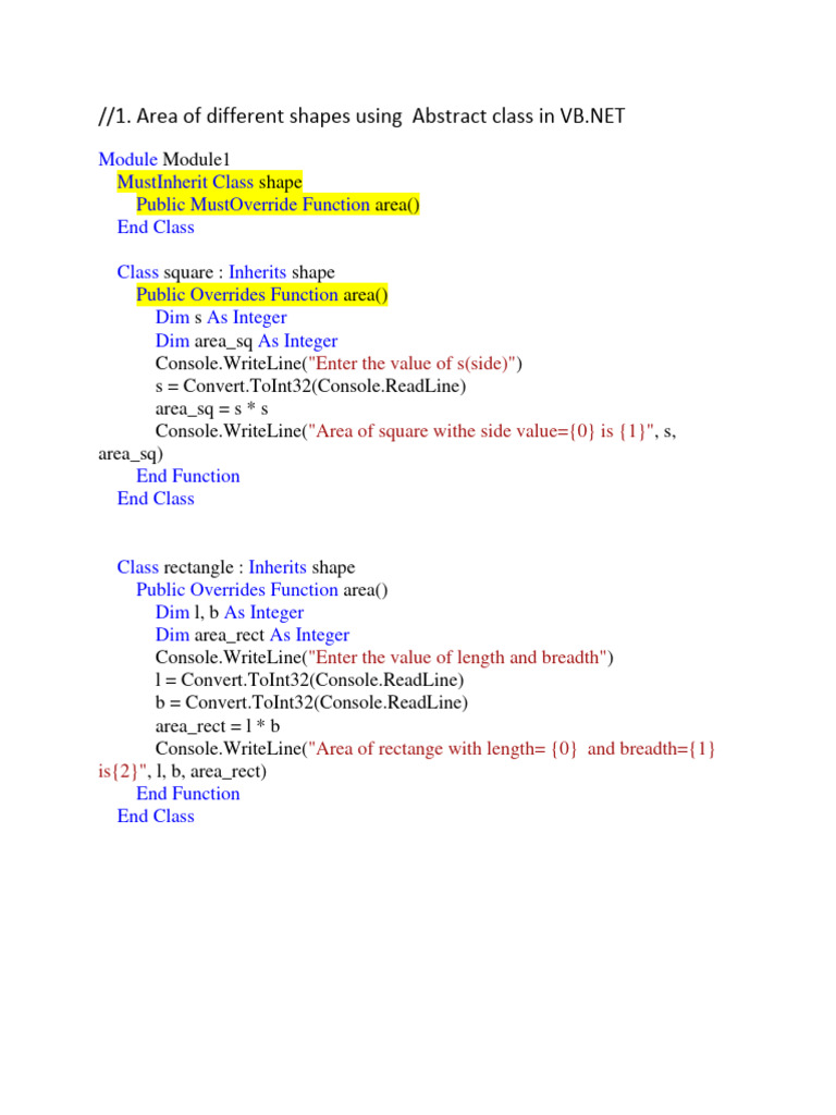 Abstract Class Example Programs Pdf Computer Programming Software Engineering