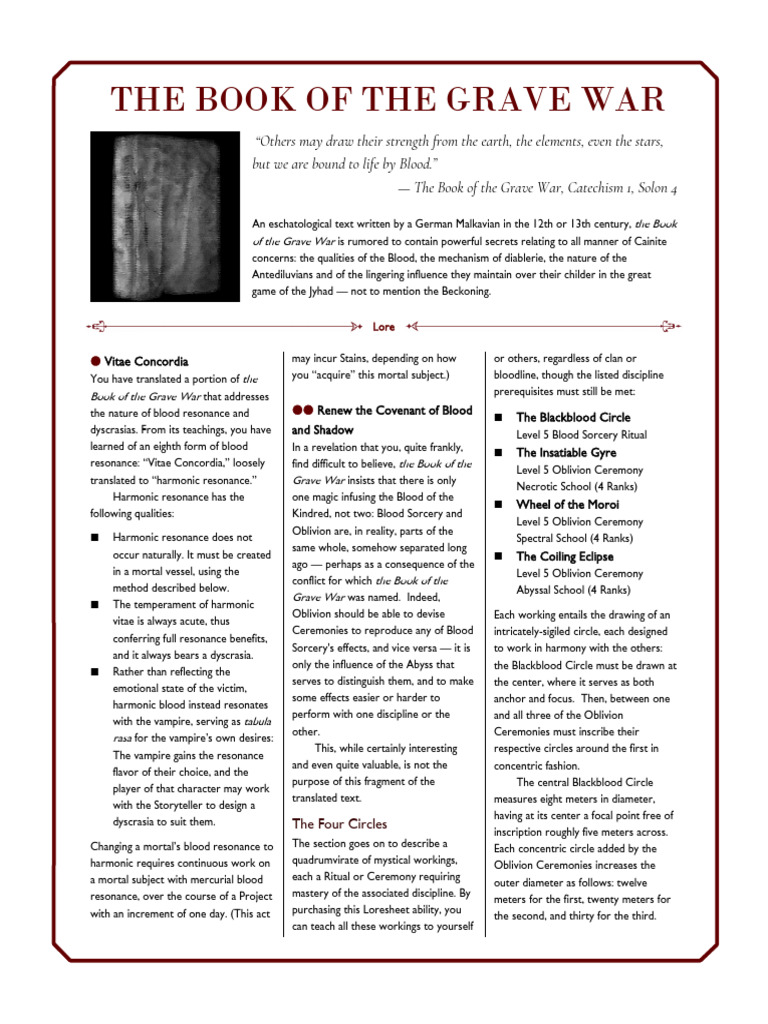 (V5 Toronto by Night) Loresheet Book of The Grave War | PDF